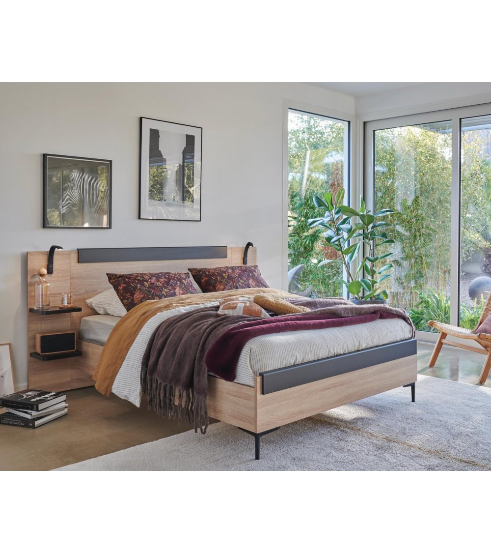 Celio - Lit avec chevets tablettes attenants - First